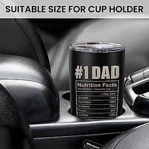 SANDJEST Best Dad Ever Tumbler with Lid - Dad Nutrition Facts 20oz Insulated Stainless Steel Mug - Coffee Mug for Travel Outdoor Sport Office, Gift for Father’s Day Birthday