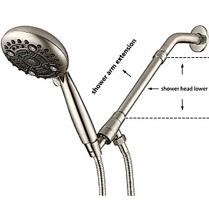 G-Promise 7 Inches Shower Head Extension Arm, Shower Arm Extension, Shower Head Extender, Lower Shower Head, All Solid Brass Construction (Brushed Nickel)