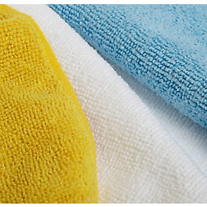 Amazon Basics Microfiber Cleaning Cloths, Non-Abrasive, Reusable and Washable, Pack of 48, Blue/White/Yellow, 16" x 12"