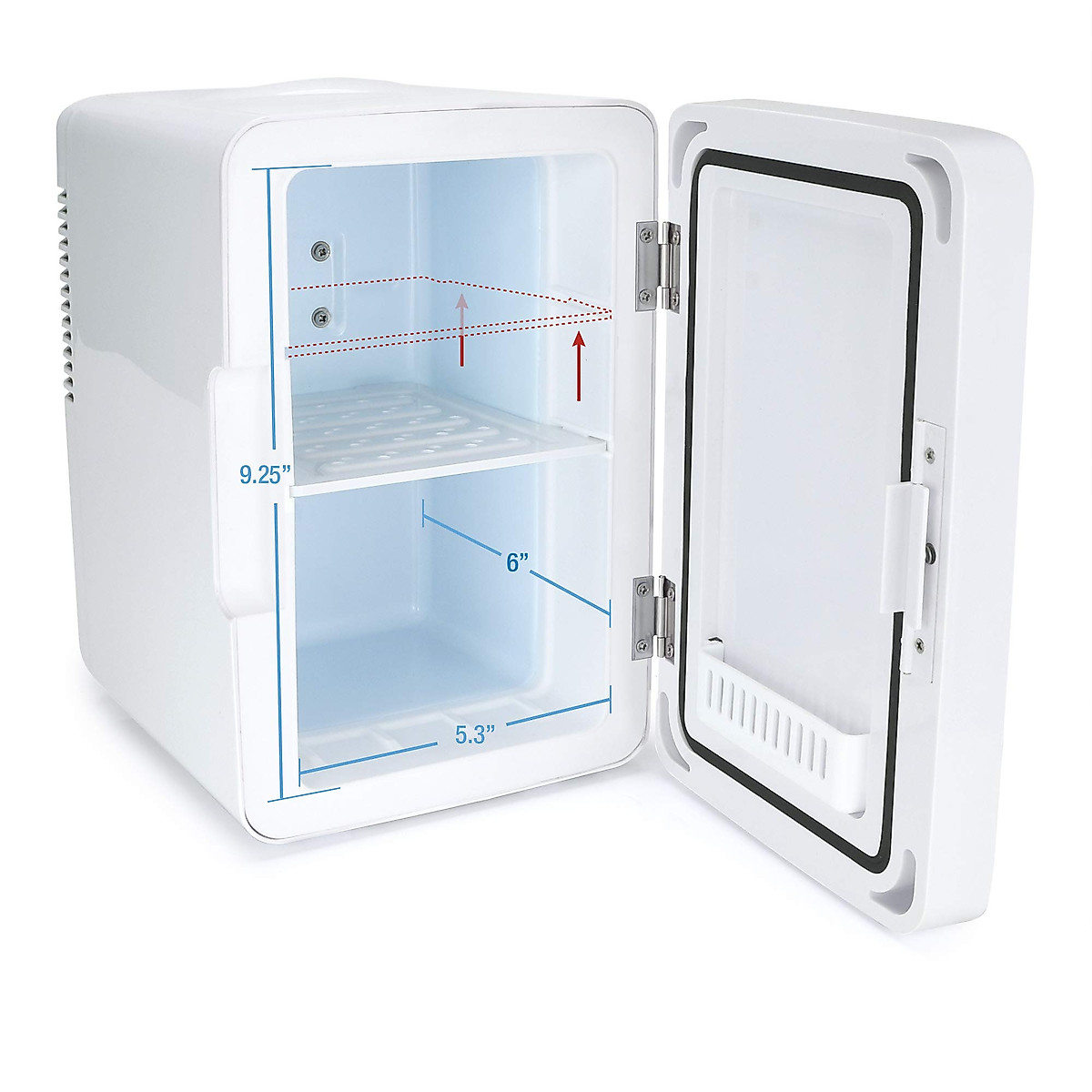 Personal Chiller LED Lighted Mini Fridge (White), 6 liters