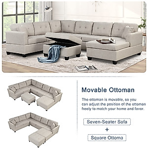 Merax Oversized Sectional Sofa with Storage Ottoman, U Shaped Sectional Couch