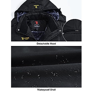 Rdruko Men's Ski Snow Jacket Waterproof Insulated Fleece Outdoor Mountain Hooded Winter Coat(Black, US XL)