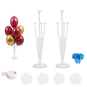 2 Sets of Balloon Stand Kits 28'' balloon arch kit with base, Reusable Clear Balloon Column Stand kit for Table, Including Glue, Tie Tool, Flower Clips, for Home Outdoors Birthday Wedding Party Decorations (2 set)