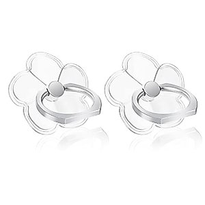 Cobee Finger Kickstand Cell Phone Ring, 2pcs Flower Shaped Transparent Phone Ring Holders, Bling Phone Ring Holder, 360 Degree Rotation Clear Glitter Finger Mount Cell Phone Finger Holder