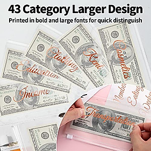 Sooez [Pastel Collection] Money Organizer for Cash, A6 Leather Budget Binder with Zipper Envelopes, 43 Large Rose Gold Sticky Labels & Extra Thick Expense Sheets, Money Saving Binder for Budgeting