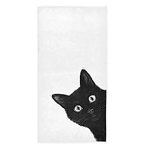 Naanle Cute Curious Black Cat Soft Highly Absorbent Guest Large Home Decorative Hand Towels Multipurpose for Bathroom, Hotel, Gym and Spa (16 x 30 Inches,White)