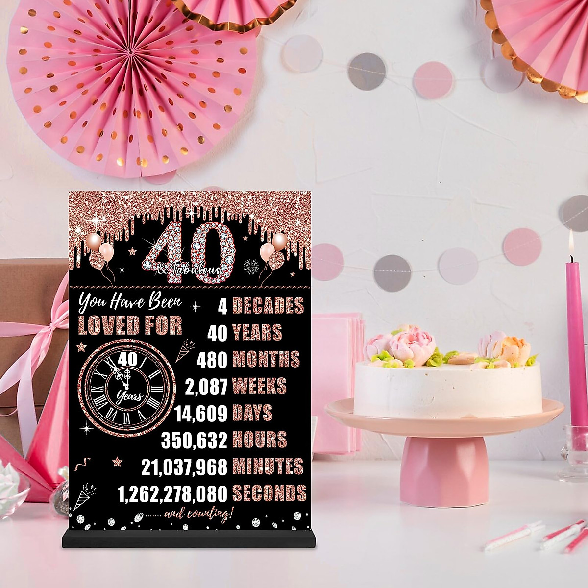 Zirtorei 40th Birthday Decorations Back in 1984 Table Sign for Women, Rose Gold Two-Sides 40 & Fabulous Wooden Poster with Stand Party Supplies, Forty Years Old Bday Display Holder Table Decor