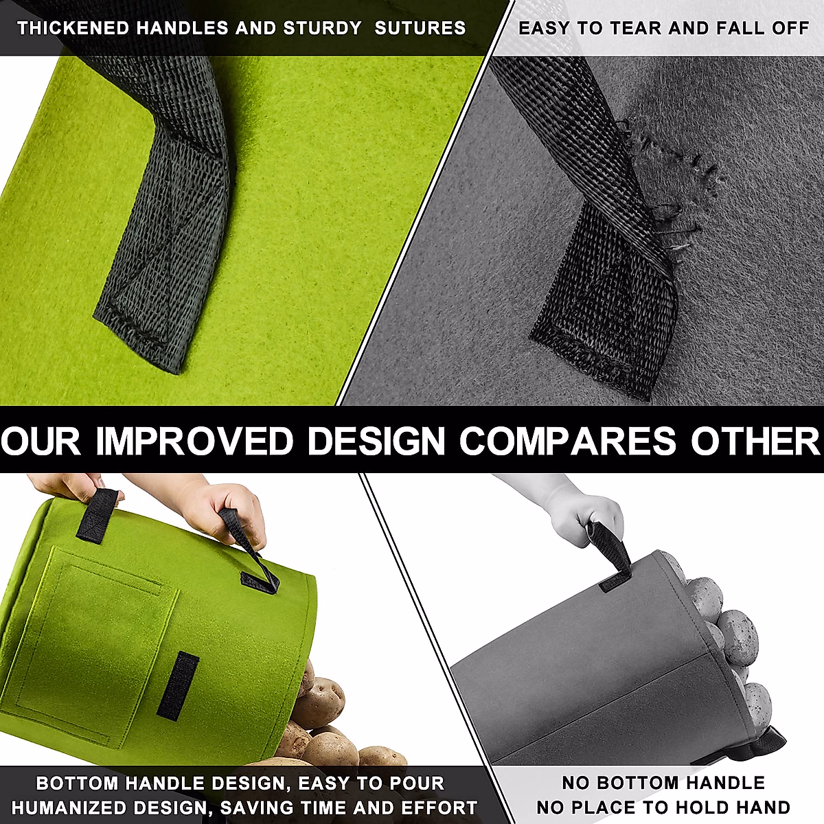 Suntee 4 Pack Potato Grow Bags 10 Gallon with Flap, Plant Grow Bags Heavy Duty Nonwoven Fabric Planter Bags Garden Vegetable Planting Pots Grow Bags for Growing Potatoes, Tomato and Fruits Outdoor