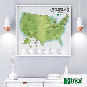 Golf Maps USA Top Public Golf Course in Each State Golf Scratch Map - Scratch-Off Golf Print with Eye-Catching Red Flags - Golfing Wall Decor - Unique Poster Gift for Golfers (Updated June 2023)