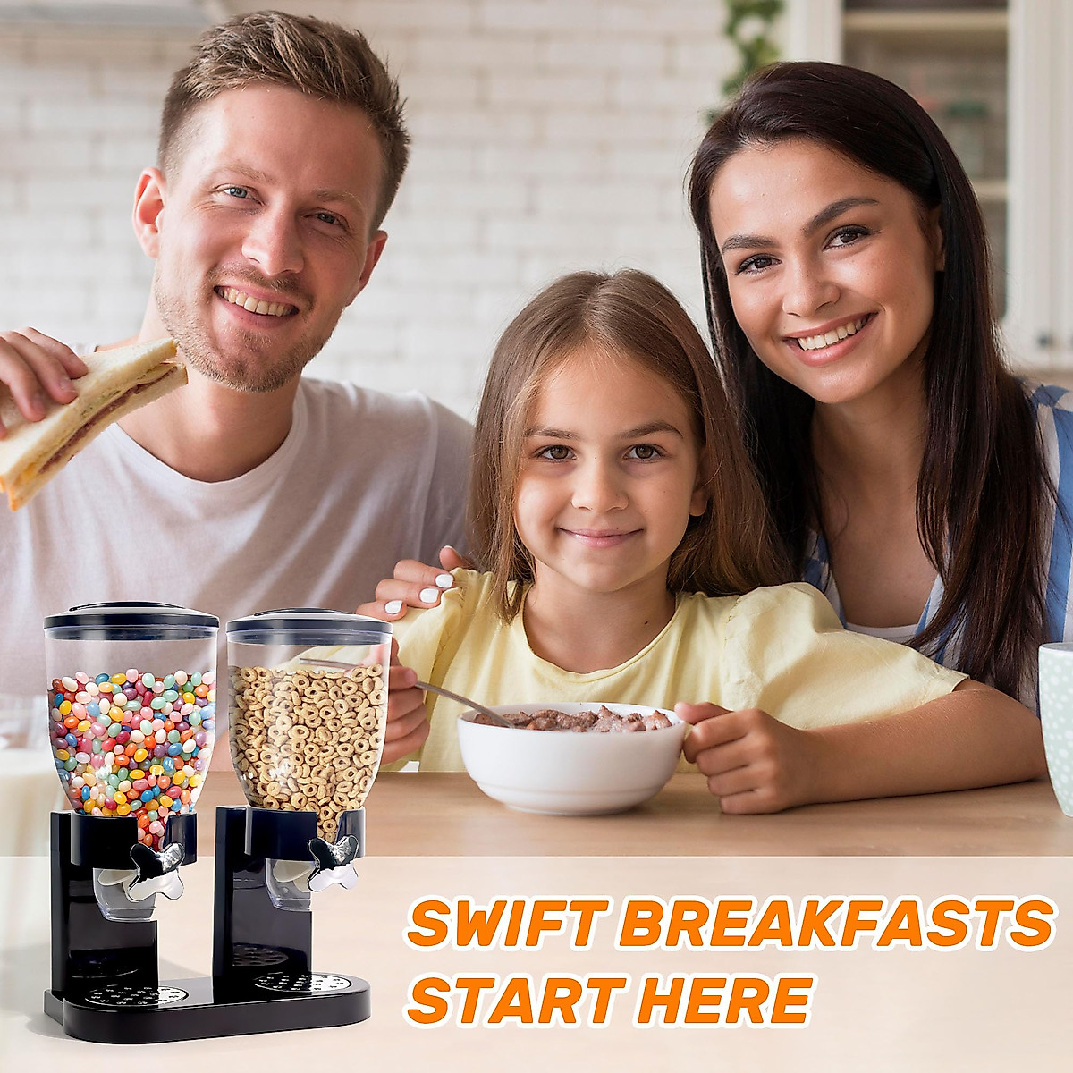 Meegoo Cereal Dispenser Countertop, 2 Pack 2L Large Capacity Cereal Container Airtight, Rotating Dry Food Dispenser for Small Size Nut, Candy, Beans, Rice, Pantry Kitchen Organizer to Keep Tidy.