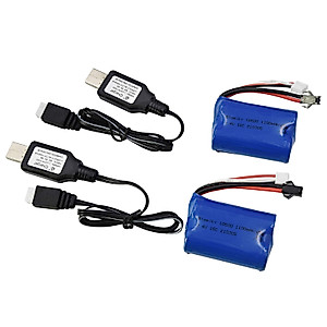 Blomiky 2 Pack 7.4V 1100mAh 8.51Wh Li-ion Rechargeable Battery with SM-2P Plug and 2 Charger Cable fit for H101 H103 RC Boat RC Car Vehicles Toy Force Battery 2