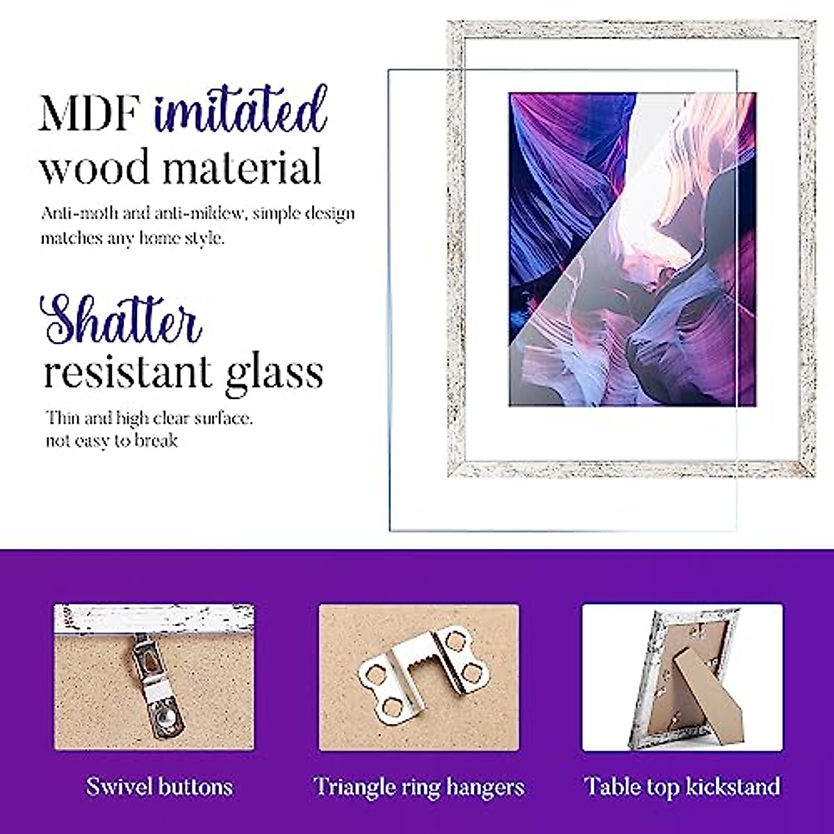TWING Rustic Picture Frames 11x14 Set of 3, Distressed White Large Gallery Wall Frame Set Display Photos 8 x 10 with Mat or 11 x 14 without Mat Wall Mounting Display Composite Wood