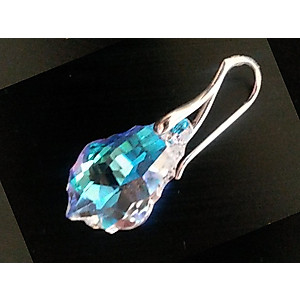 Royal Crystals "Made with Imitation of Crystals" 925 Sterling Silver Iridescent Clear Blue Aurora Borealis Earrings