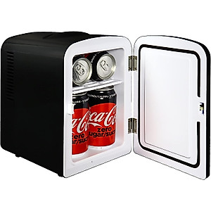 Coca-Cola Zero CZ04 4 Liter/4.2 Quarts 6 Can Portable Cooler/Mini Fridge, Beverages, Baby Food, Skincare and Medications-Use at Home, Office, Dorm, Car, RV or Boat-AC & DC Plugs Included, Black/Red