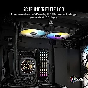 CORSAIR iCUE H100i ELITE LCD Display Liquid CPU Cooler-Custom IPS LCD Screen-40 Dynamic RGB LEDs-120mm Fans-240mm Radiator-COMMANDER CORE Smart Lighting Controller - Black