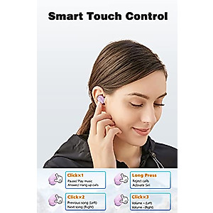 Wireless Earbuds, Bluetooth Earphones Stereo HiFi Sound Noise Cancelling with Built-in Microphone, True Wireless Headphones In-Ear Earbuds for Sports and Work, Compatible with iPhone, Android- Purple