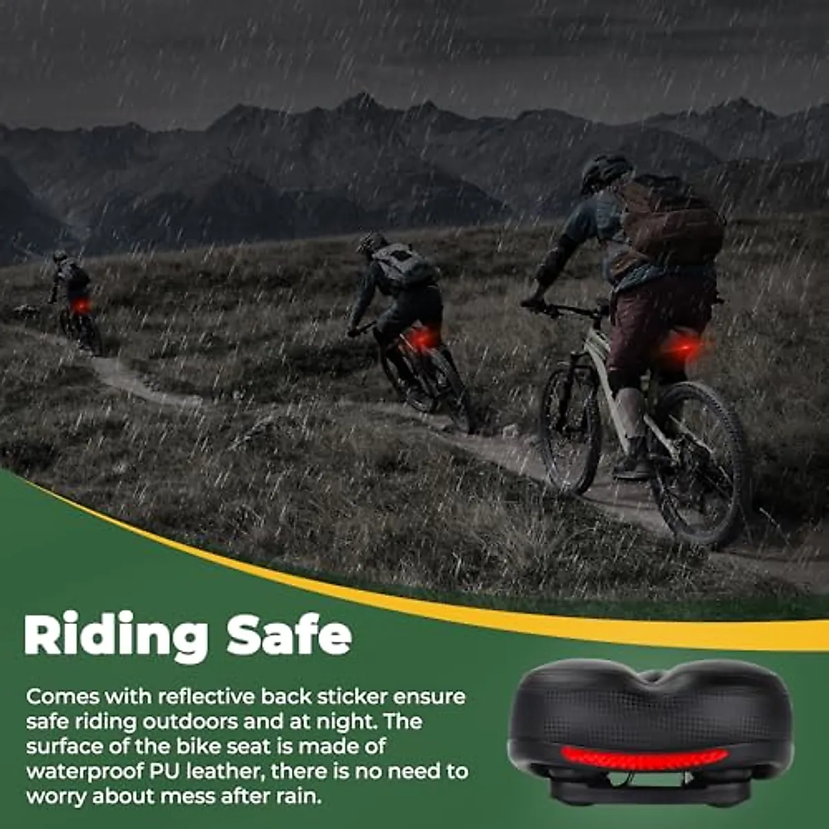 TONBUX Memory Foam Bike Seat Cushion for Men & Women - Waterproof Bicycle Saddle with Comfortable Faux Leather Cover, Universal Fit for Road, Hybrid, Commuter Bikes