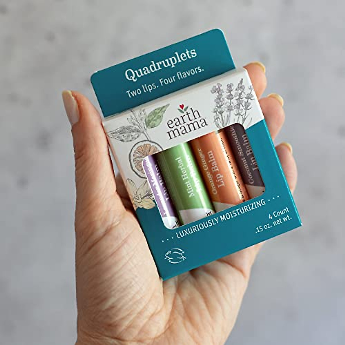 Earth Mama Lip Balm Quadruplets 4-Pack | No Petroleum, Artificial Colors or Flavors