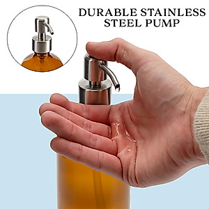 Cornucopia Brands 16-Ounce Amber Glass Bottles w/Stainless Steel Pumps (2-Pack); Lotion & Soap Dispenser Brown Boston Round Bottles for Aromatherapy, DIY