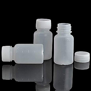 LAZZON with Lids PE Plastic Empty Small Mouth Graduated Lab Chemical Container Reagent Bottle Sample Sealing Liquid Medicine Bottle 20Ml
