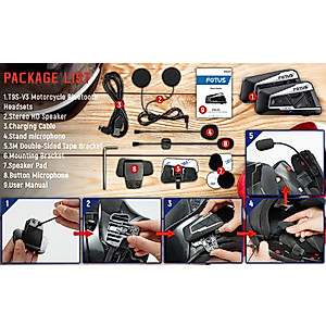 MECHAZER Motorcycle Bluetooth 5.0 Headset with Music Playing, Helmet Bluetooth Intercom with Noise Cancellation/FM Radio, 3-Ways Communication Within 1400m for Snowmobile 2Sets