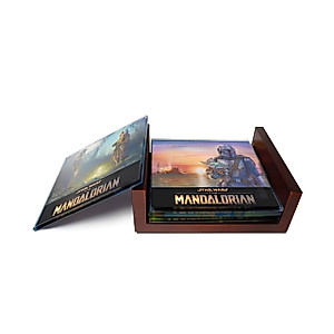 Star Wars – Mandalorian – The Child – Marshal – Razor Crest – Thomas Kinkade Studios – Set of Four 4” x 4” Glass Coasters - Comes with Stylish Modern Wooden Coaster – Officially Licensed Collectible