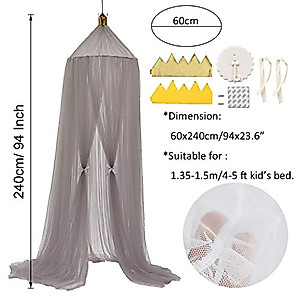OldPAPA Bed Canopy for girls - Princess Bed Canopy Mosquito Net Nursery Play Room Decor Dome Premium Yarn Netting Curtains Baby Game Dream Castle, Grey