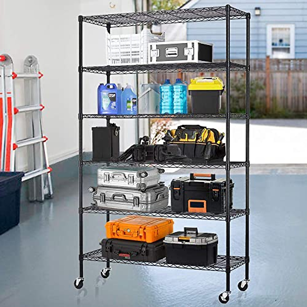 6 Tier Wire Metal Shelving Rack,Heavy Duty 48" W x 18" D x 82" H Adjustable Shelving Units and Storage with Casters/Wheels and Feet Levelers,Garage Metal Steel Storage Shelves for Kitchen/Office Rack