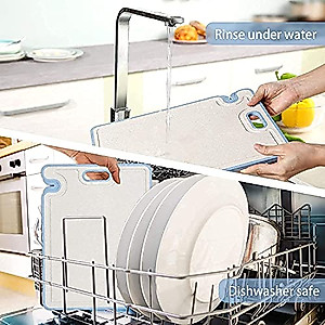 PICKWILL Plastic Cutting Board Set, Plastic Chopping Boards for Kitchen with Knife Sharpener, BPA Free Cutting Boards with Juice Grooves Easy-Grip Handle, Non-Slip, Non-Porous, Dishwasher Safe