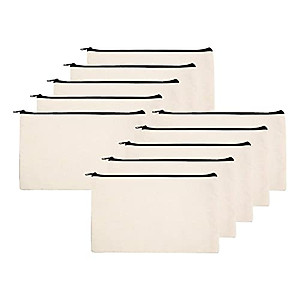 CrazyCharlie 10 Pieces Multipurpose Canvas Craft Bag Natural Color Blank DIY Cosmetic Bag with Zipper(8.2 x 5.1 inch)