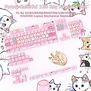 120 Key PBT Pudding Keycap Set ASA Profile with Transluscent PC Layer Dye-Sub Cute Cat Theme for 61/84/87/98/100/104Key TKL Cherry MX Gateron Kailh Cross Type Switch ANSI Mechanical Keyboard DIY(Pink)