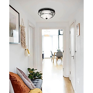 LOCLGPM Black Classic Dome Ceiling Light Flush Mount,2-Light Bronze Lighting Fixtures Frosted Glass Farmhouse Ceiling Lamp for Living Room Kitchen Bedroom Hallway Entryway Staircase Indoor/Outdoor