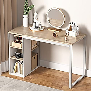 Coavas Computer Desk with Storage, Home Office Desk with Adjustable Shelves, Simple Style Writing Study Desk with Metal Frame, Modern Design PC Laptop Desk, 47 inch, Oak