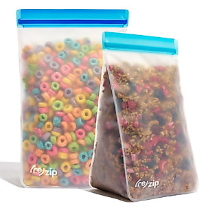rezip 2-Piece Snack and Chips Reusable Pantry Bags | | BPA-Free, Food Grade, Leakproof, Freezer and Dishwasher Safe | (1) 6-Cup / 48-Ounce, (1) 8-Cup / 64-Ounce | Aqua & Cobalt