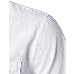 ZEROYAA Men's Fitted Cotton Linen Casual Short Sleeve Button Up Shirts Lightweight Beach Tops with Pocket ZLSC34-White Medium