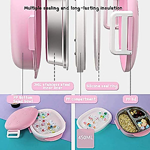 Stainless Steel Lunch Box for Toddlers Girls-Thermal Leakproof Bento Box 3-Compartment double-deck Ideal Portion Sizes for Ages 1 to 3, Pre-School Daycare Lunches and kids Snack Container（Pink）
