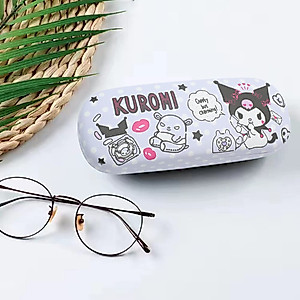 PERFECTSIGHT Hard Shell Eyeglasses Case, PU Leather Protective Glasses Case, Cute Cartoon Surface Eyeglass Case for Women Girls (Blue Kurom)