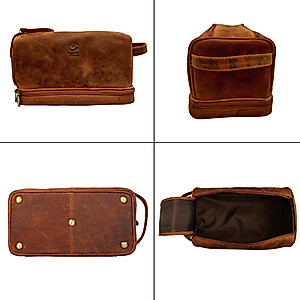 RUSTIC TOWN Genuine Leather Travel Toiletry Bag - Dopp Kit Organizer (Brown)