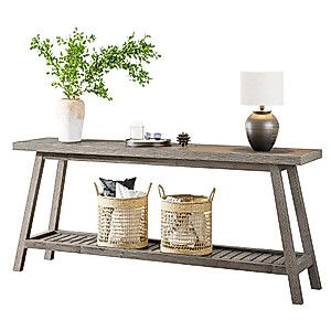 Tribesigns Farmhouse Console Entryway Table: 70.9 Inches Extra Long Console Table for Entryway, 2-Tier Narrow Wood Foyer Sofa Couch Table for Hallway, Entrance, Living Room, Grey
