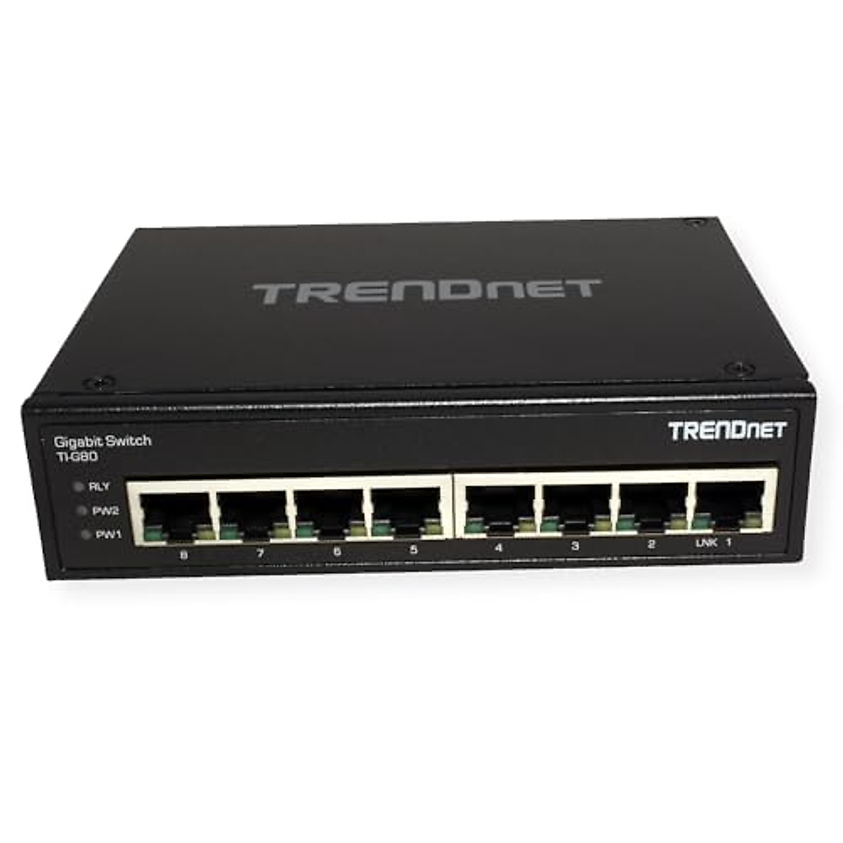TRENDnet 8-Port Hardened Industrial Gigabit DIN-Rail Switch, 16 Gbps Switching Capacity, IP30 Rated Metal Housing (-40 to 167 ºF), DIN-Rail & Wall Mounts Included, Lifetime Protection, Black, TI-G80