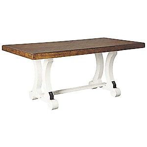 Signature Design by Ashley Valebeck Farmhouse Rectangular Extension Dining Table, Fits up to 8, White & Brown & Valebeck Vintage Farmhouse Cushioned Dining Chair, 2 Count, Whitewash