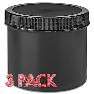 32 oz Black Round Wide-Mouth Plastic Jars - Pack of 3 BPA Free Cosmetic Containers and Lids for Beauty, Hair, Make Up Products, Medicines, Small Parts, Empty Food Storage Container