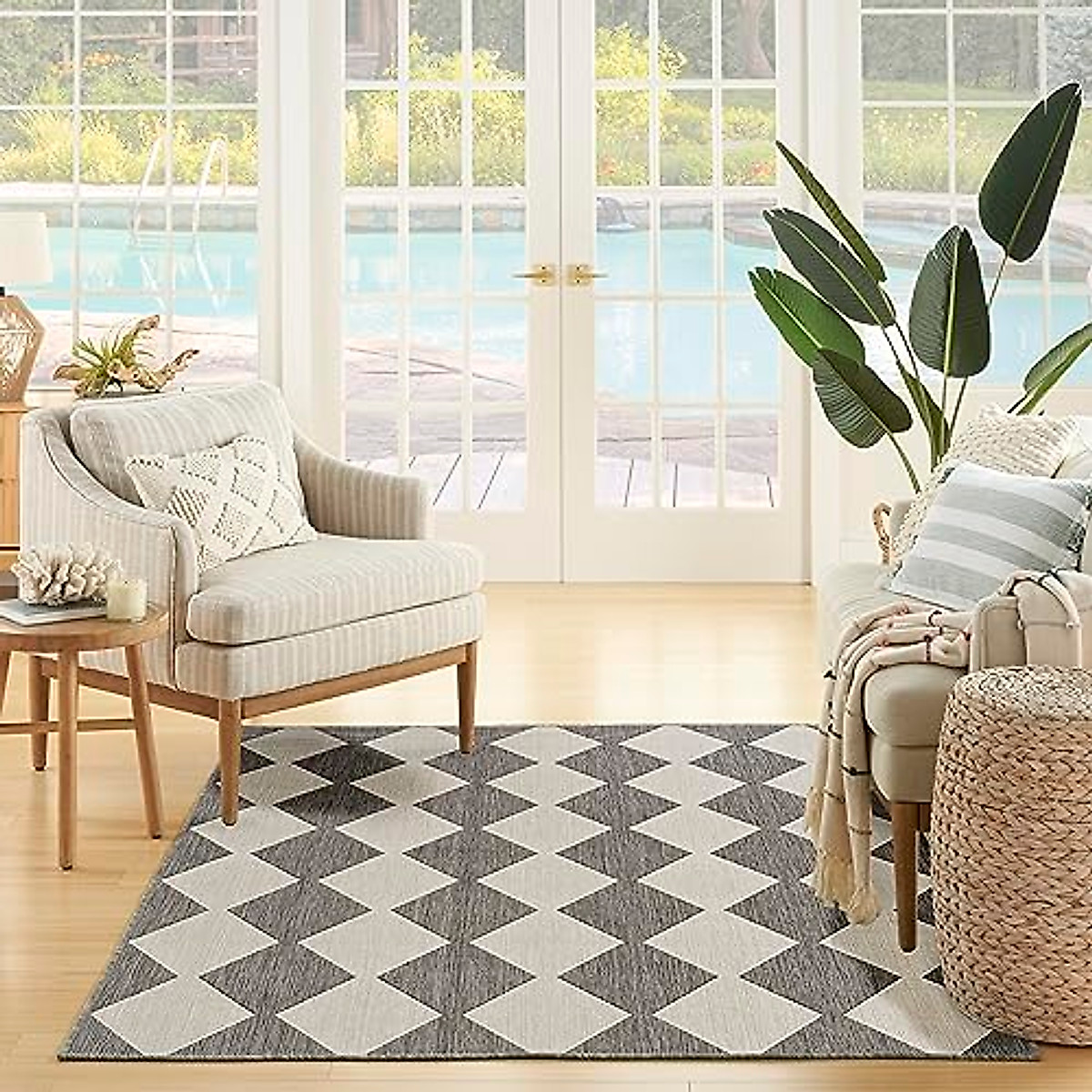 Nourison Positano Indoor/Outdoor Charcoal 4' x 6' Area Rug, Easy Cleaning, Non Shedding, Bed Room, Living Room, Dining Room, Backyard, Deck, Patio (4x6)