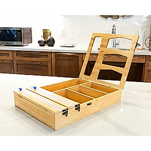 Bamboo Ziplock Bag Organizer, Kitchen Food Storage organizer, Baggie organizer for Kitchen Plastic Bag Storage, Foil, Plastic Wrap, Gallon, Quart, Sandwich, Snack