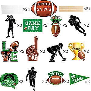 24pcs Football Party Centerpieces Sticks Football Table Toppers Decorations for Game Day Football Touchdown Party Sport Theme Birthday Party Baby Shower Supplies