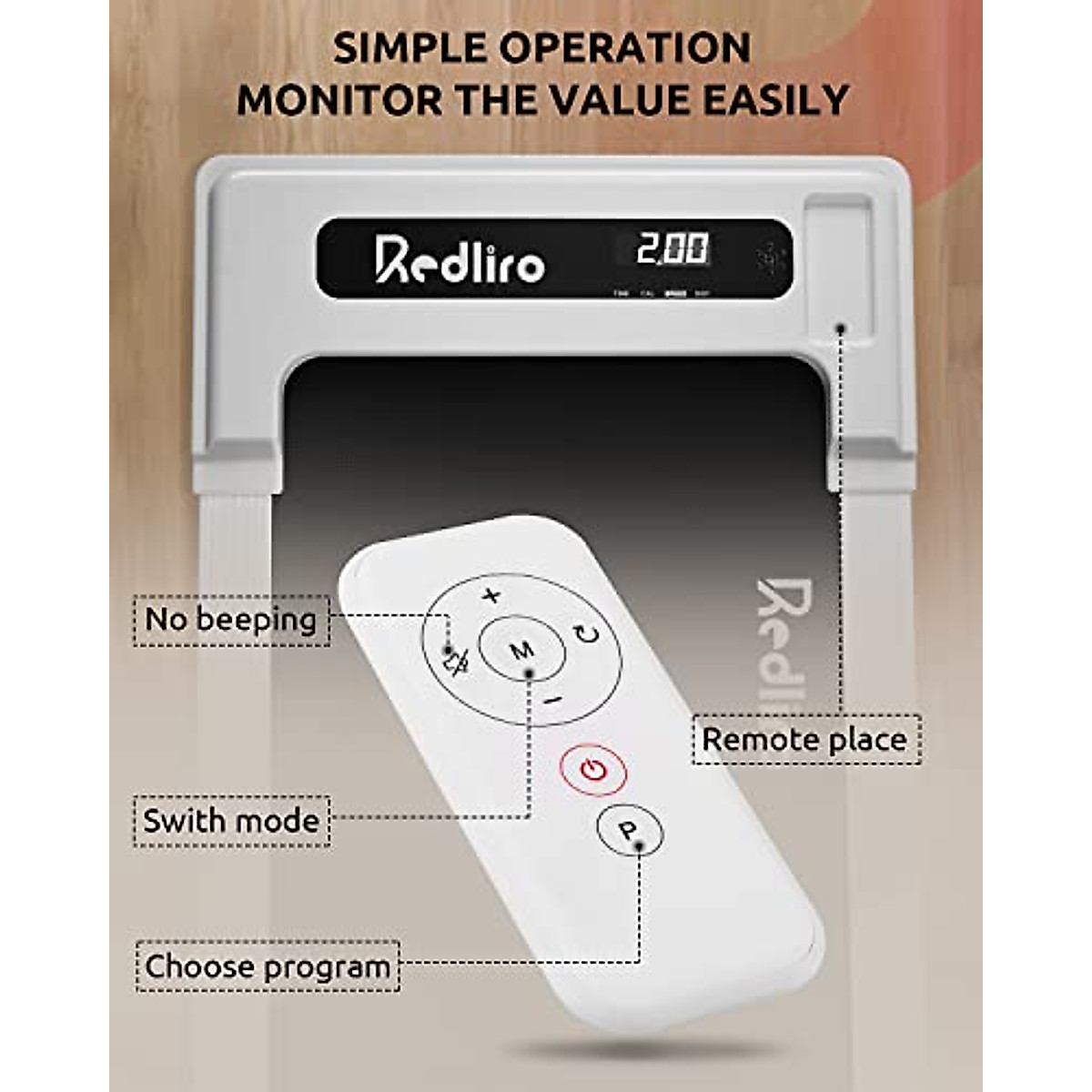 Redliro Walking Pad Treadmill Under Desk, Portable Mini Treadmill with Remote Control, Bluetooth, 265lbs Max Weight, Installation-Free Jogging Machine for Home/Office