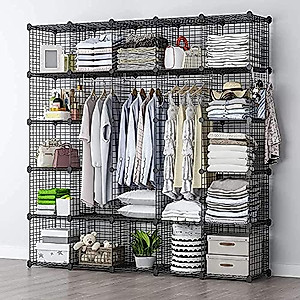 YOZO Wire Cube Storage Metal Closet Wardrobe Room Organizaion armoire Pantry Cabinet Book Shelf Organizer Rack MultiFuncation Cubby Shelving Unit, 25 Cubes, Black