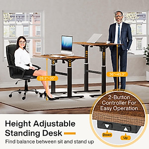 Tribesigns L Shaped Standing Desk with Storage Drawers, Height Adjustable Electric Standing Desk with Shelves & Hooks, Ergonomic Sit Stand Up Computer Desk Workstation for Home Office,Brown