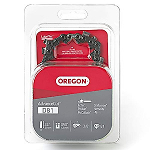Oregon D81 AdvanceCut Replacement Chainsaw Chain for 24" Guide Bars, 81 Drive Links, Pitch: 3/8" Low Vibration, .050" Gauge, Fits Echo, Poulan, Craftsman, Homelite, McCulloch, and More