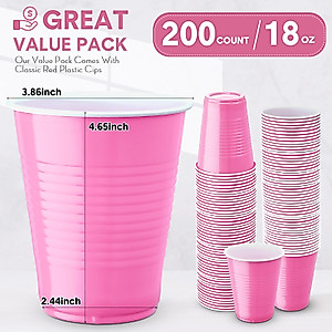 200 Pcs Pink Plastic Cup Bulk 18 oz Disposable Tumblers Large Party Cups Hard Plastic Wine Cups Fancy Beverage Drinking Cups Soda Cup Cocktail Glasses for Wedding Halloween Birthday Christmas Party
